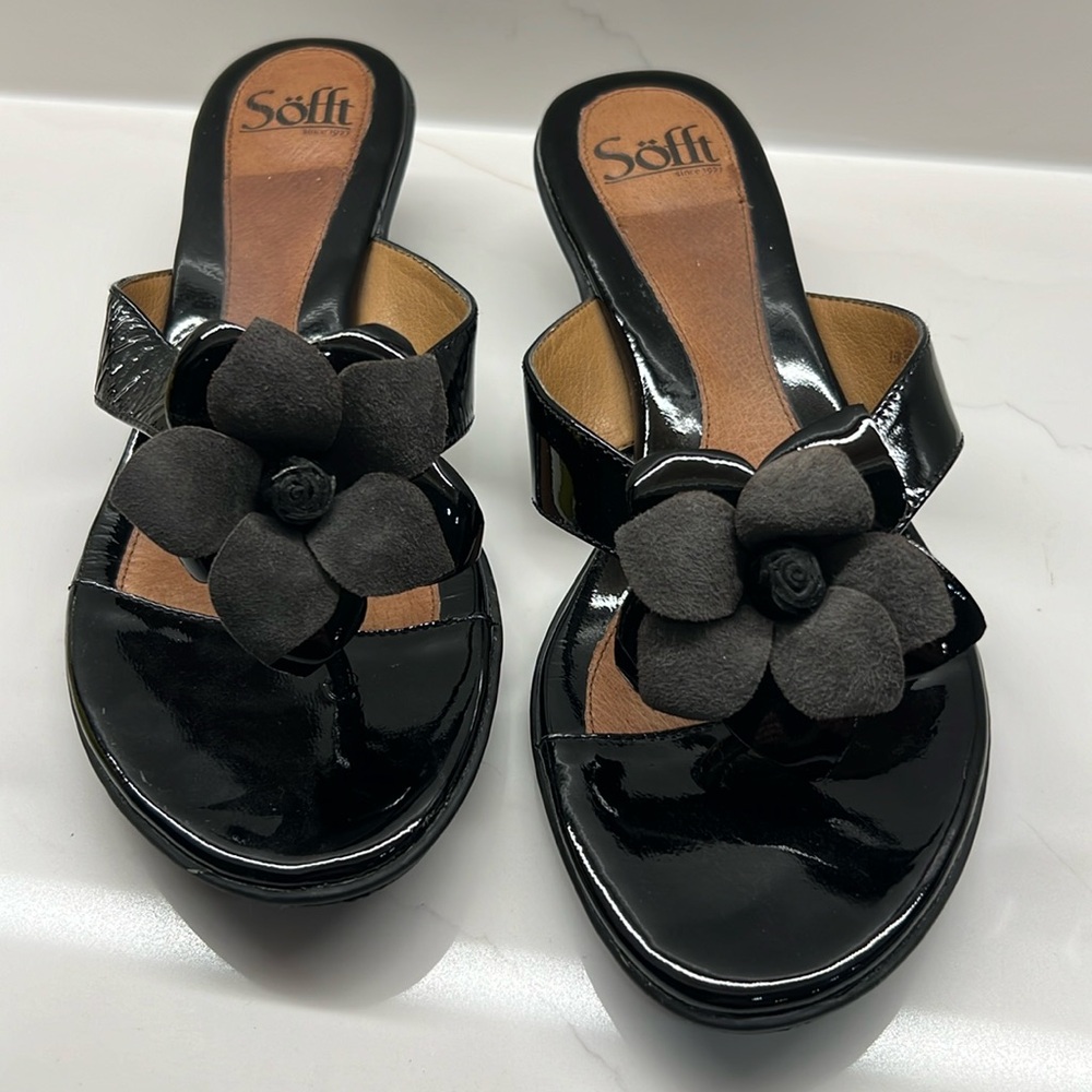 Sofft Black Patent Leather Low Small Wedge Heel With … - Gem